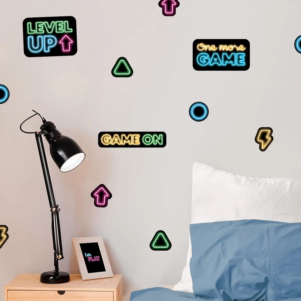 Neon vægdekoration med gaming | Wallstickers til børneværelset